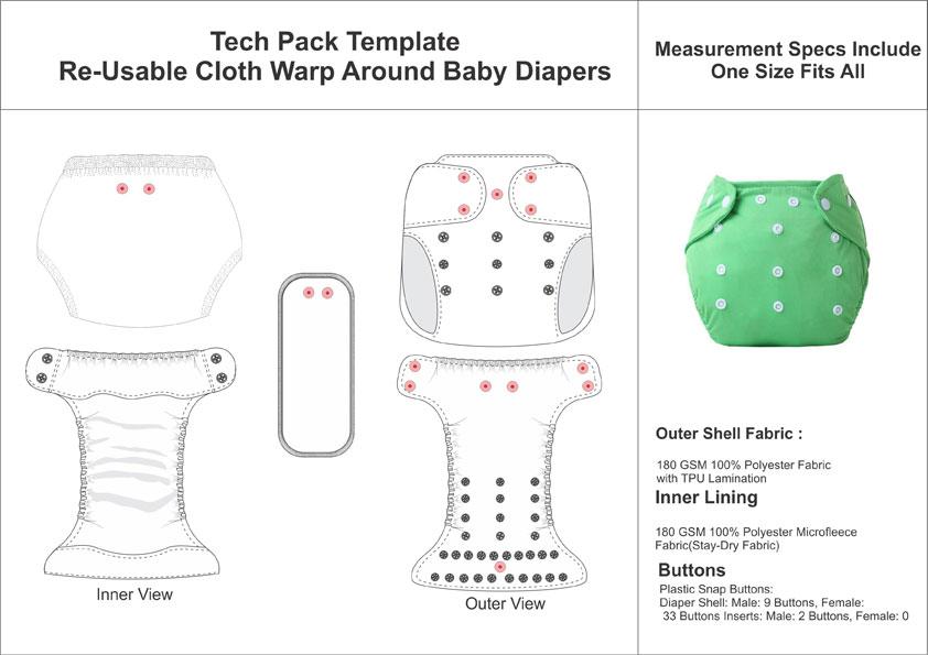 Reusable Cloth Warp Baby Diaper Tech Pack Template